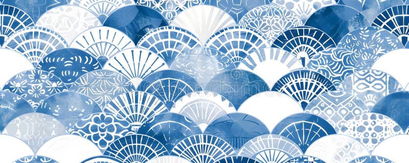 Seamless Japanese Geometric Blue & White Pattern Stock Illustration ...