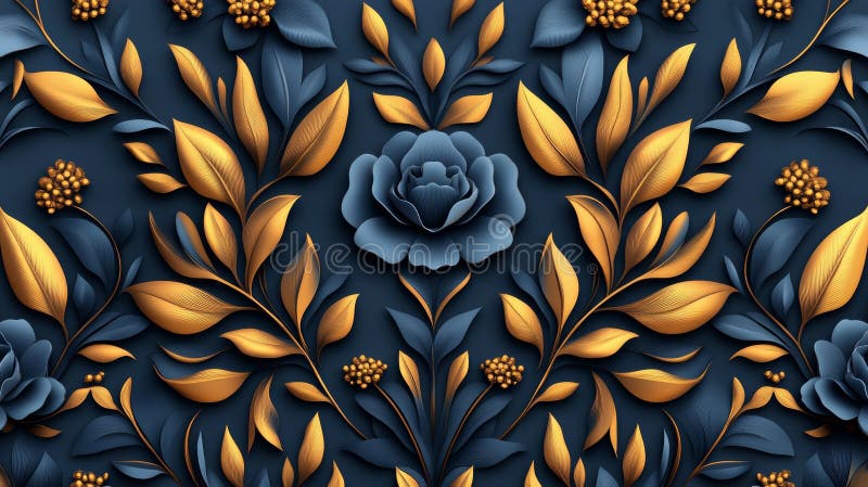 A Seamless Pattern Boasting Intricate Floral Designs in Blue and Gold ...