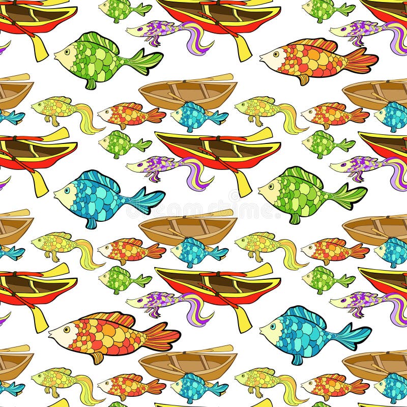 Seamless Pattern Boat, Fish, Fishing. Vector Illustration Stock Vector ...