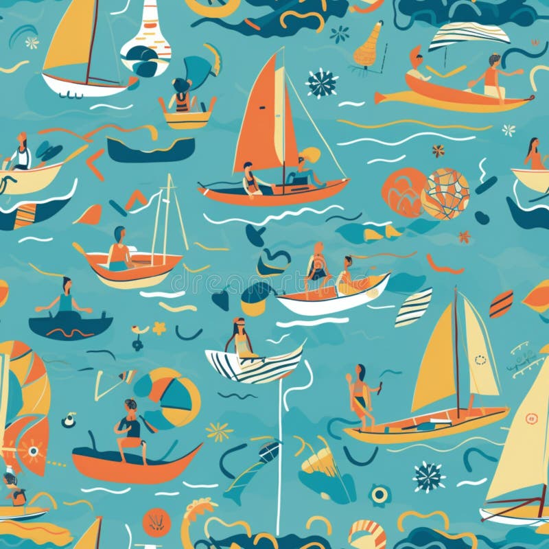 Seamless Pattern with Boats on a Blue Background. Creative AI Stock ...