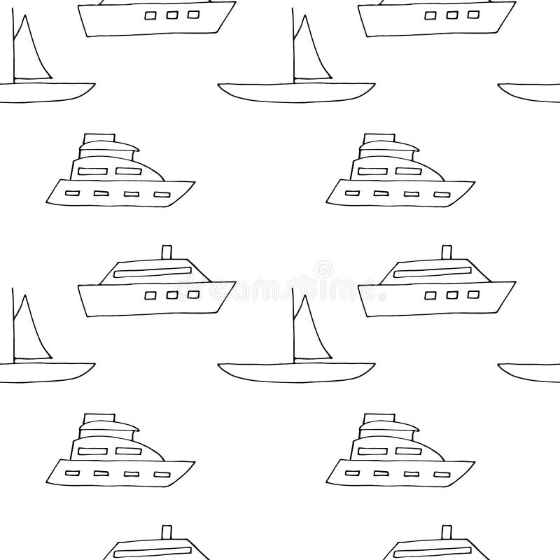 Seamless Pattern Boats, Vector Illustration, Hand Drawn Stock Vector ...
