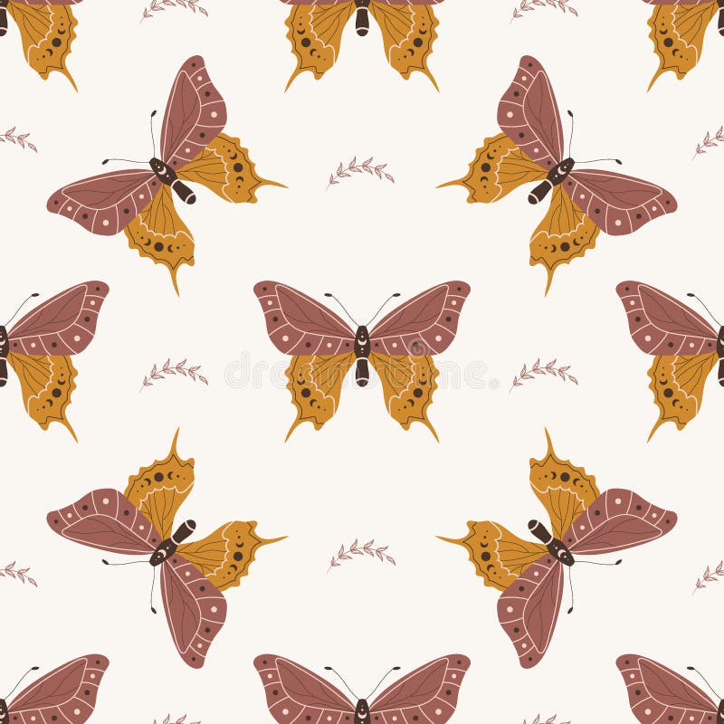 Seamless Pattern with Boho Butterfly. Insect with Celestial Elements ...