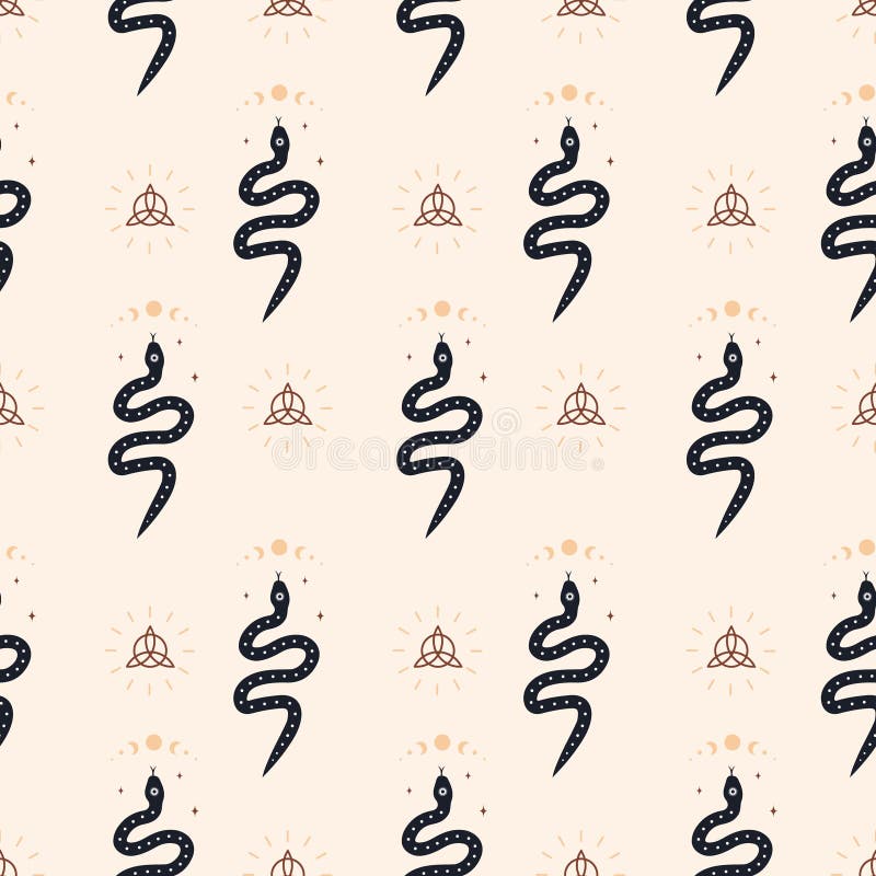 Seamless Pattern with Boho Magic Snake and Moon. Mystical Symbol in a ...