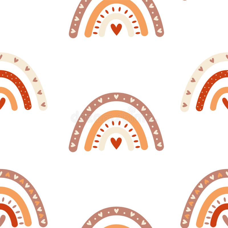 Boho Rainbow in Beige Color with Clouds and Rain. FLat Style. Stock ...