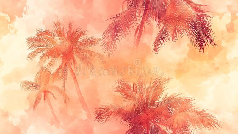 Seamless Pattern Boho Tropical Sunset Palm Pattern, a Beautiful Watercolor Illustration of ...