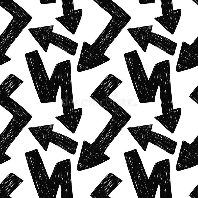 Seamless Pattern with Bold Arrows in Trendy Crayon Drawing Style. Funky ...