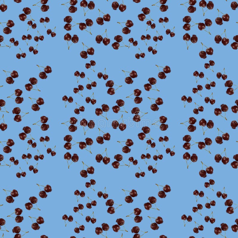 Seamless Pattern with Bold Cherry on a Blue Background Stock ...