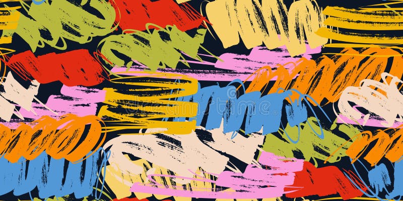 Seamless Pattern of Bold Grunge Marker Lines in Multicolor on a Dark ...