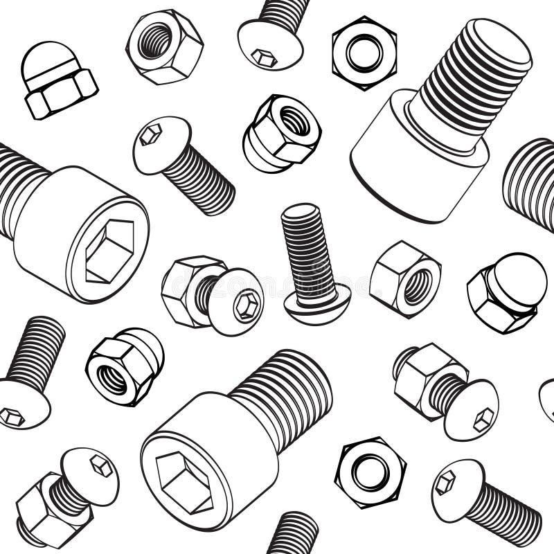 Seamless Pattern with Bolts and Nuts Stock Vector - Illustration of ...