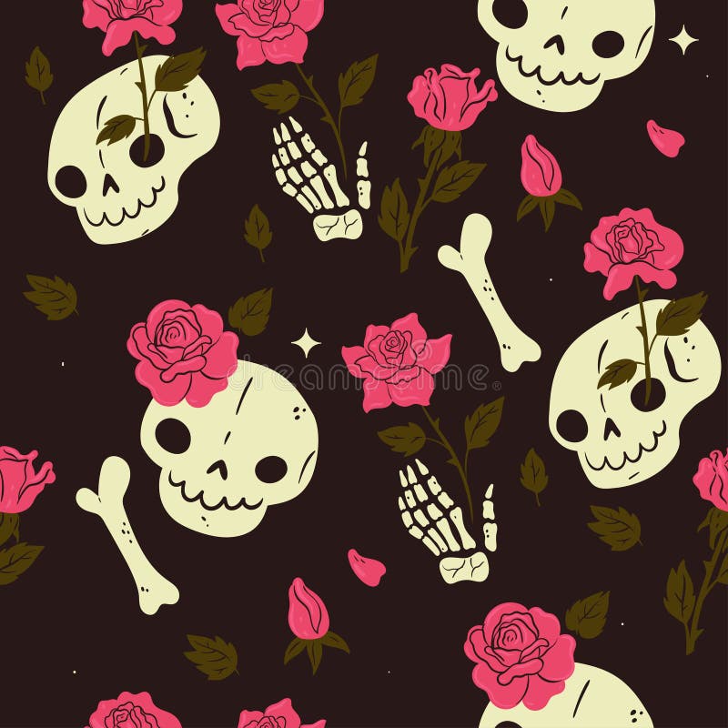 Seamless Pattern with Bones and Roses. Vector Graphics Stock Vector ...