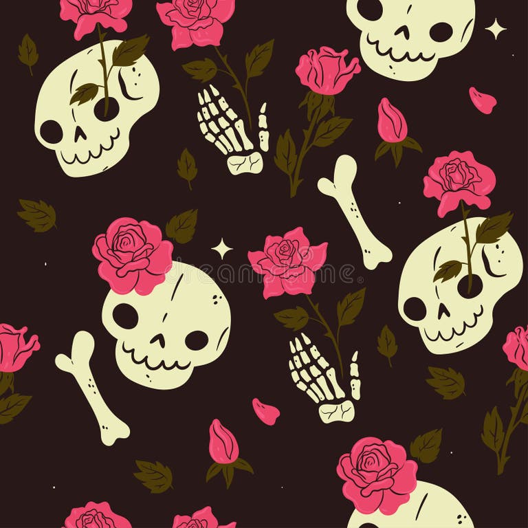 Seamless Pattern with Bones and Roses. Vector Graphics Stock Vector ...
