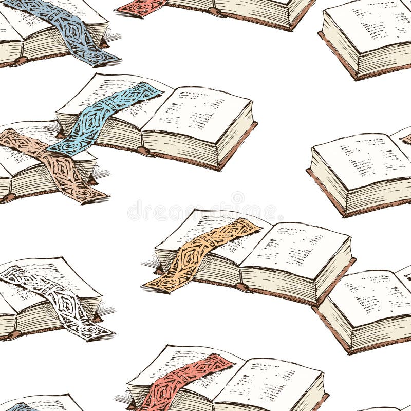 Seamless Pattern of Books with Bookmarks Stock Vector - Illustration of ...