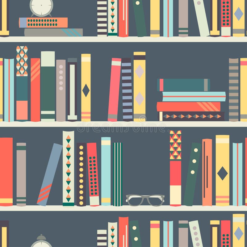 Seamless Pattern with Books on Bookshelves in Flat Design Style Stock ...