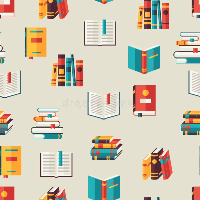 Seamless Pattern with Books in Flat Design Style Stock Vector ...