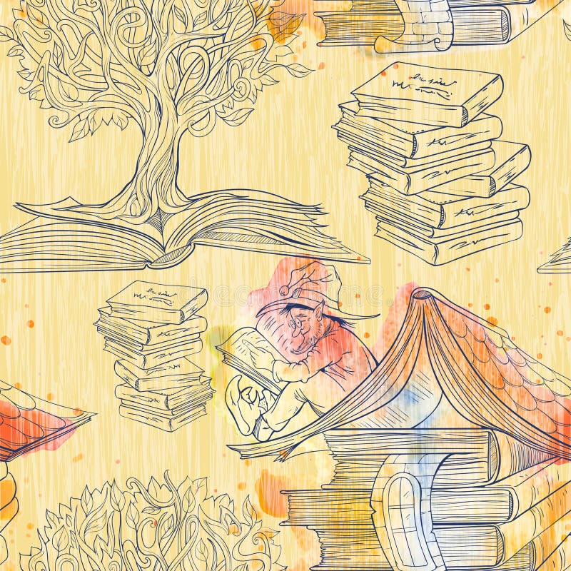 Seamless pattern of books stock illustration. Illustration of drawn ...