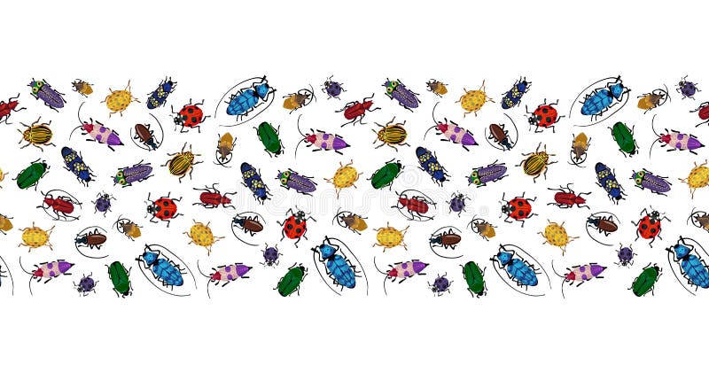 Seamless Pattern, Border with Colorful Bugs. Bright Handdrawing of ...