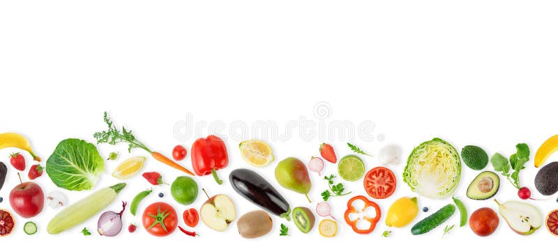 Seamless Pattern Border with Different Fruits, Vegetables and Berries ...