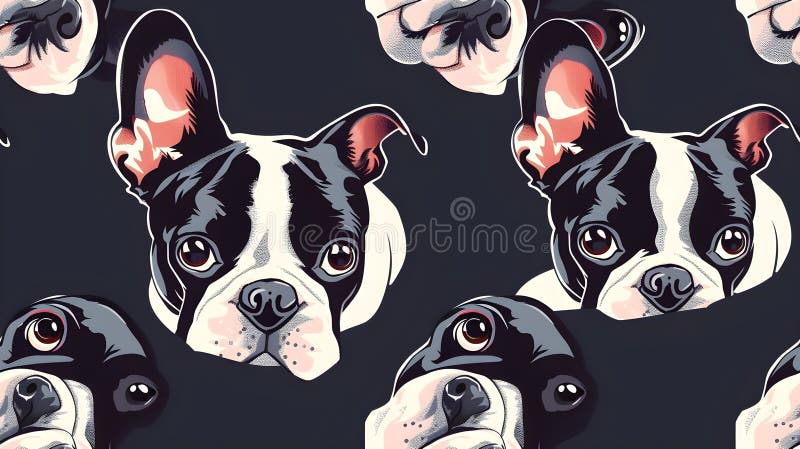 Seamless Pattern of Boston Terrier Dog Faces Stock Illustration ...