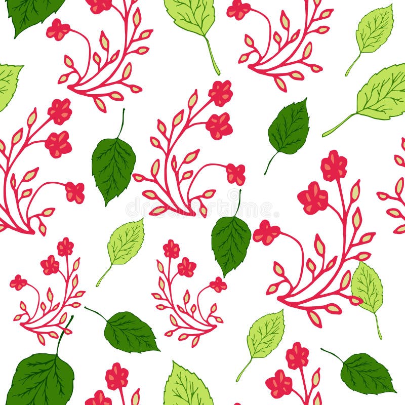 Seamless Pattern with Botany Elements, Flowers and Leaves, Spring ...