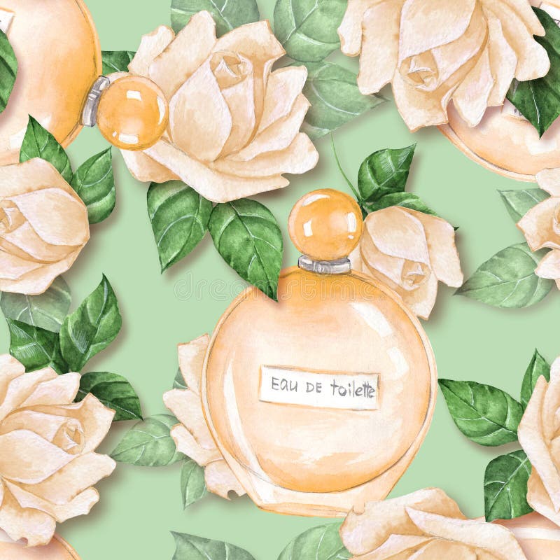 Seamless Pattern with Bottle of Perfume and Flowers 8 Stock ...