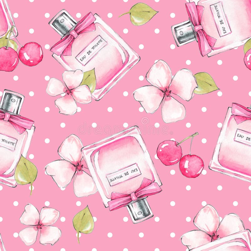 Seamless Pattern. Bottle of Perfume and Flowers Stock Illustration ...