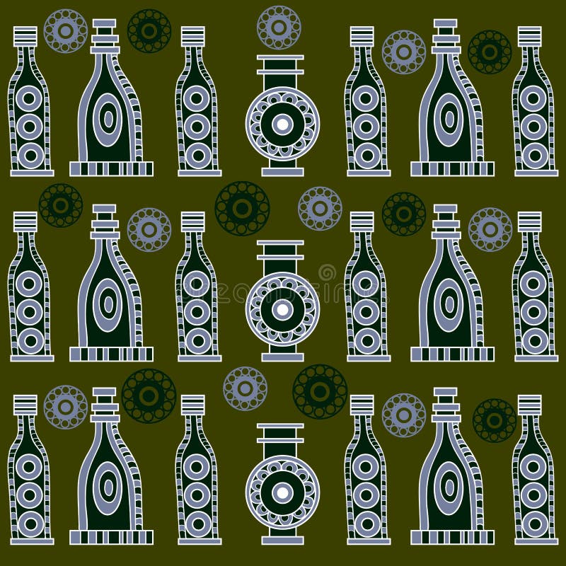 Seamless Pattern with Bottles Stock Vector - Illustration of flask ...