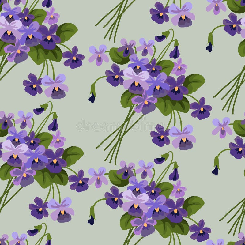 Seamless Pattern with Bouquets of Violet on a Blue Background. Cute ...