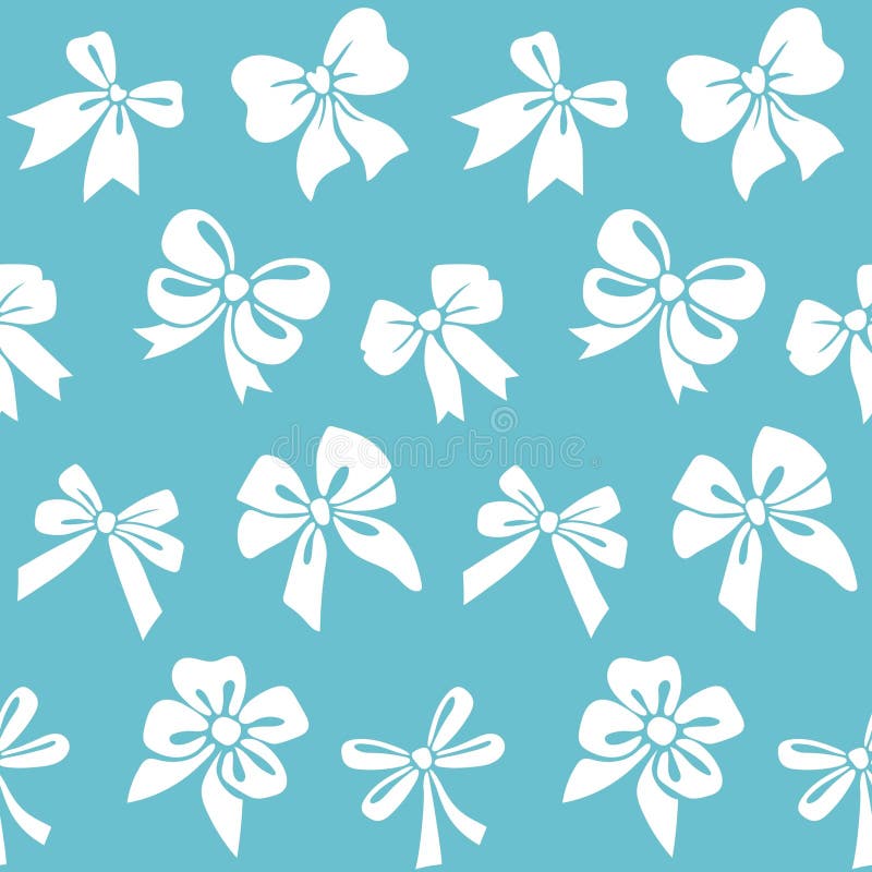 Seamless Pattern Bow on a Blue Background. Vector in Retro Hand Drawn ...