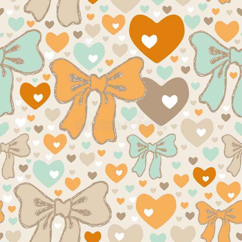 Seamless Pattern with Bows and Hearts. Stock Vector - Illustration of ...