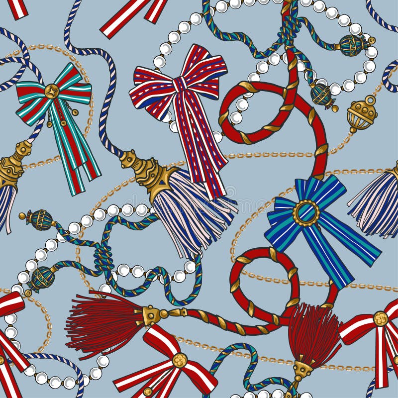 Seamless Pattern with Bows, Pearls and Ropes. Vector. Stock Vector ...
