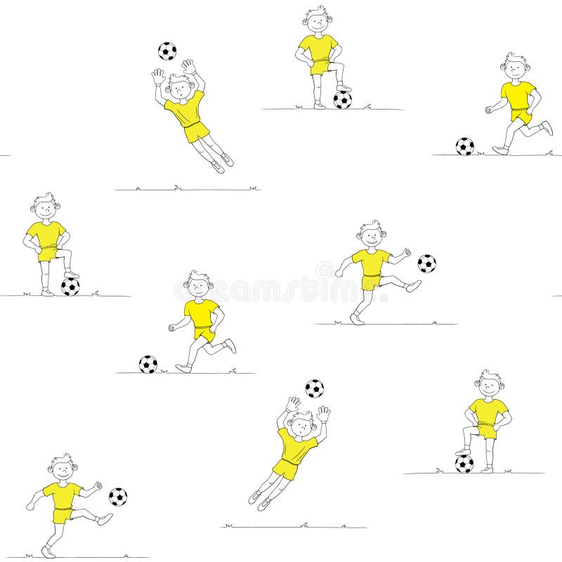 Seamless Pattern Boy Playing Football Stock Illustration - Illustration ...