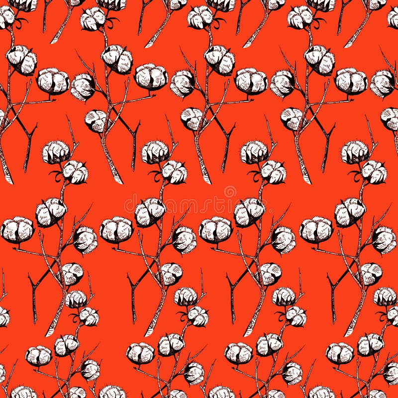 Seamless Pattern with a Branch of Cotton Red Stock Illustration ...