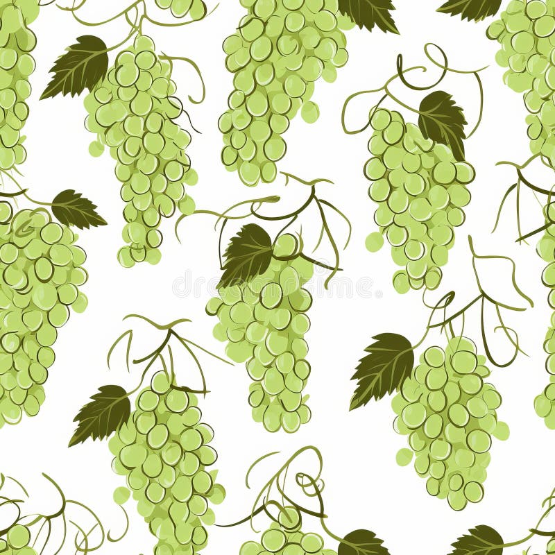 Seamless Pattern with Branch Green Grapes. Hand Drawn Grapes Pattern on ...