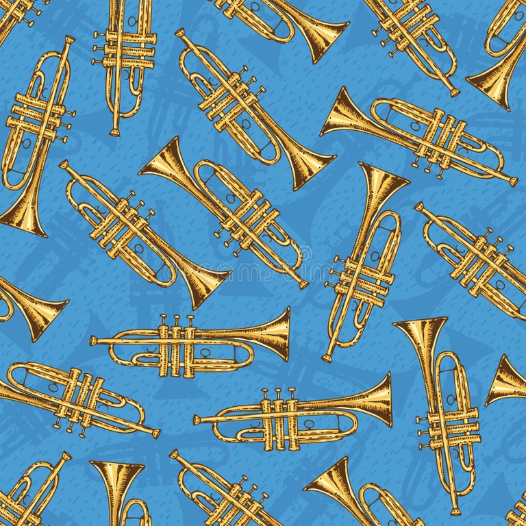 Seamless Pattern with Brass Trumpets Stock Vector - Illustration of ...