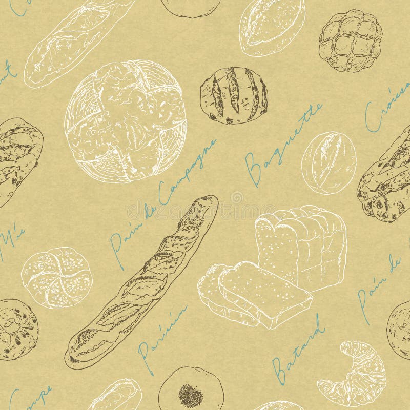 Seamless pattern of breads stock vector. Illustration of drawing - 87332072
