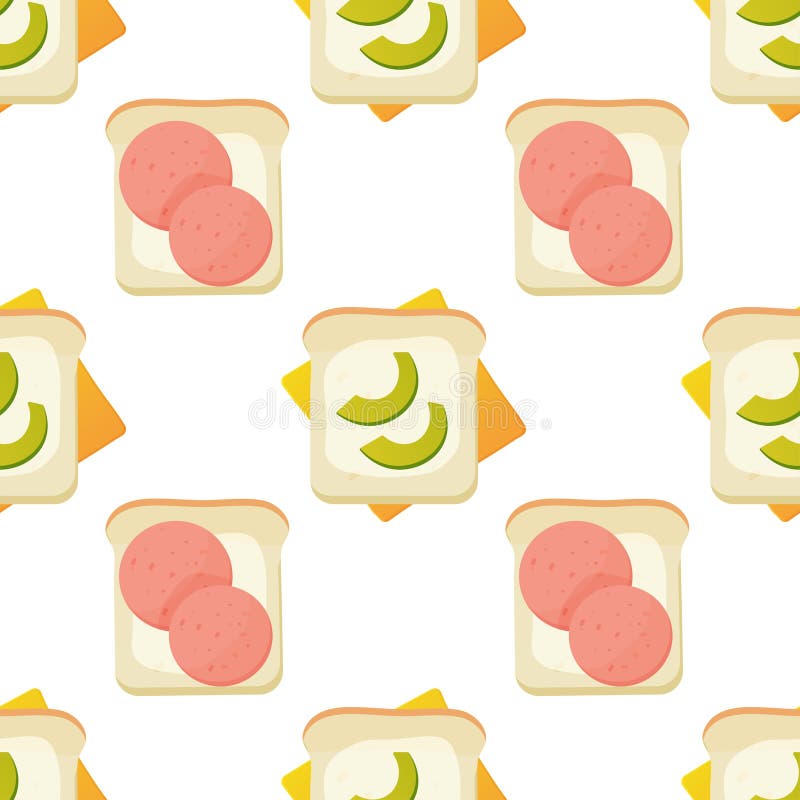 Seamless Pattern, Breakfast Sandwiches, Toast with Avacado and Sausage ...