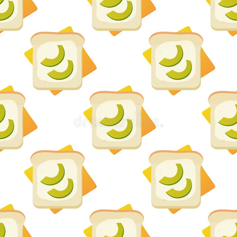Seamless Pattern, Breakfast Sandwiches, Toast with Avacado and Sausage ...