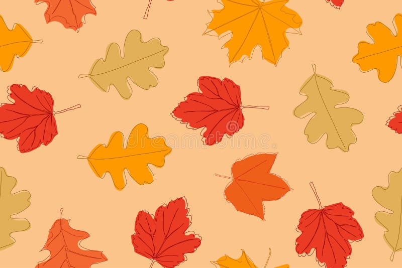 Seamless Pattern of Bright Autumn Leaves Drawn in a Continuous Line ...
