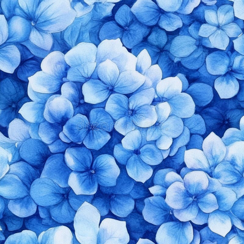 Seamless Pattern of Bright Blue Hydrangeas, Hand-painted in Watercolor ...