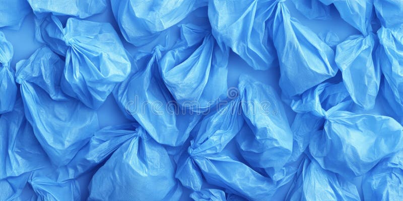 Seamless Pattern of Bright Blue Plastic Bags in Various Forms on a Blue ...