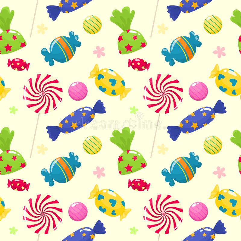 Seamless Pattern of Bright Candys. Vector Pattern in Cartoon Style ...