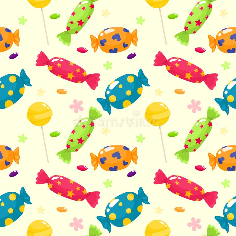 Seamless Pattern of Bright Candys. Vector Pattern in Cartoon Style ...