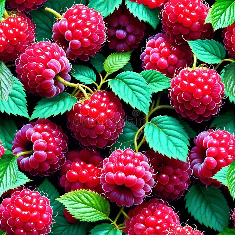 Seamless Pattern Bright Colored with Sweet Ripe Red Berry Raspberry ...