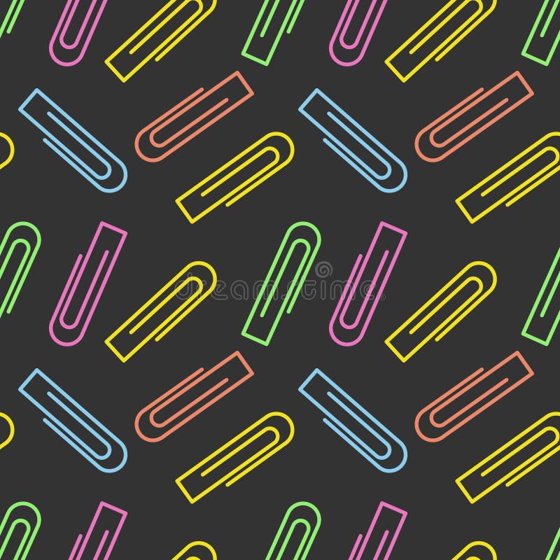 Seamless Pattern of Bright Colorful Paper Clips on a Dark Background ...