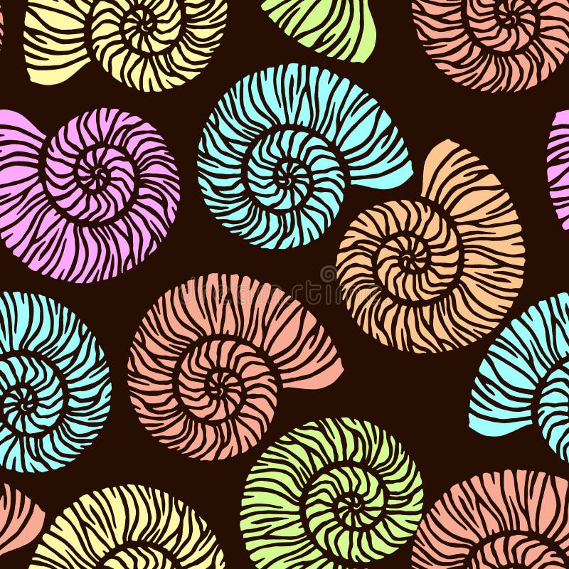 1590 Shell Pattern, Seamless Pattern in Bright Colors, Stylized Shell ...