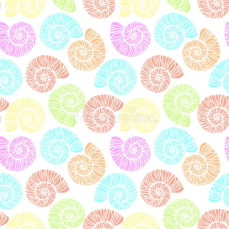 1591 Shell Pattern, Seamless Pattern in Bright Colors, Stylized Shell ...