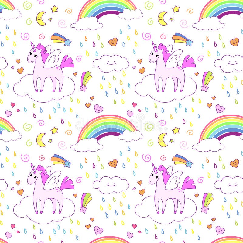 Seamless Pattern with Bright Cute Unicorns and Rainbows. Stock Vector ... Seamless Pattern with Bright Cute Unicorns and Rainbows. Stock Vector ...