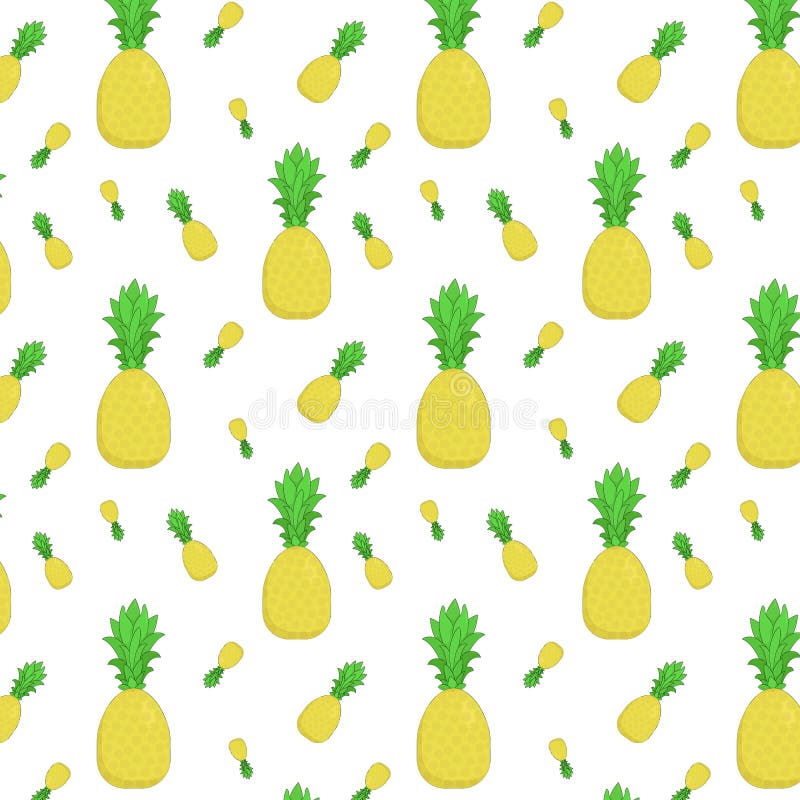 Seamless Pattern of Bright, Juicy, Yellow Pineapples with Green Leaves Stock Vector ...