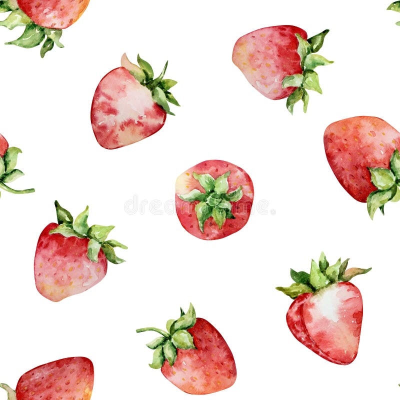 Seamless Pattern of Bright Large Watercolor Strawberries Stock ...