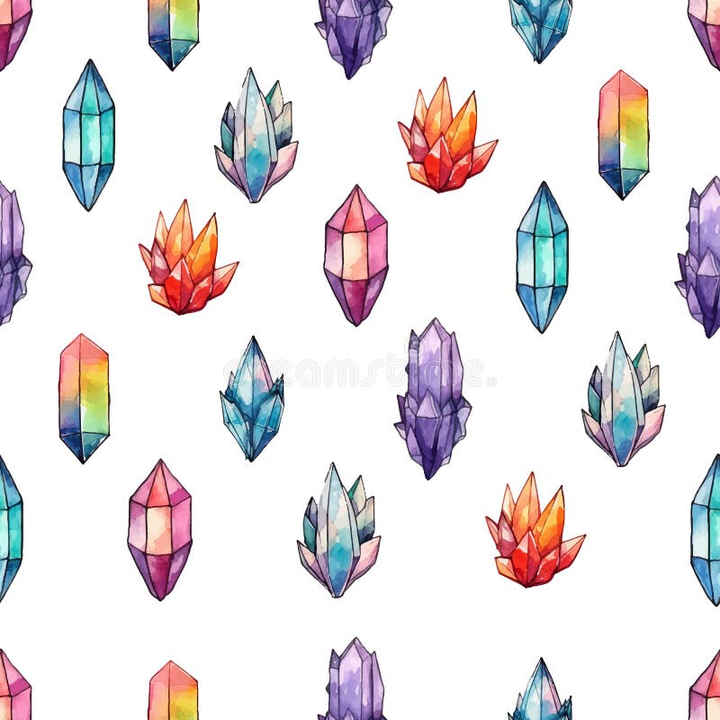 Seamless Pattern with Bright Multi-colored Watercolor Crystals with a ...